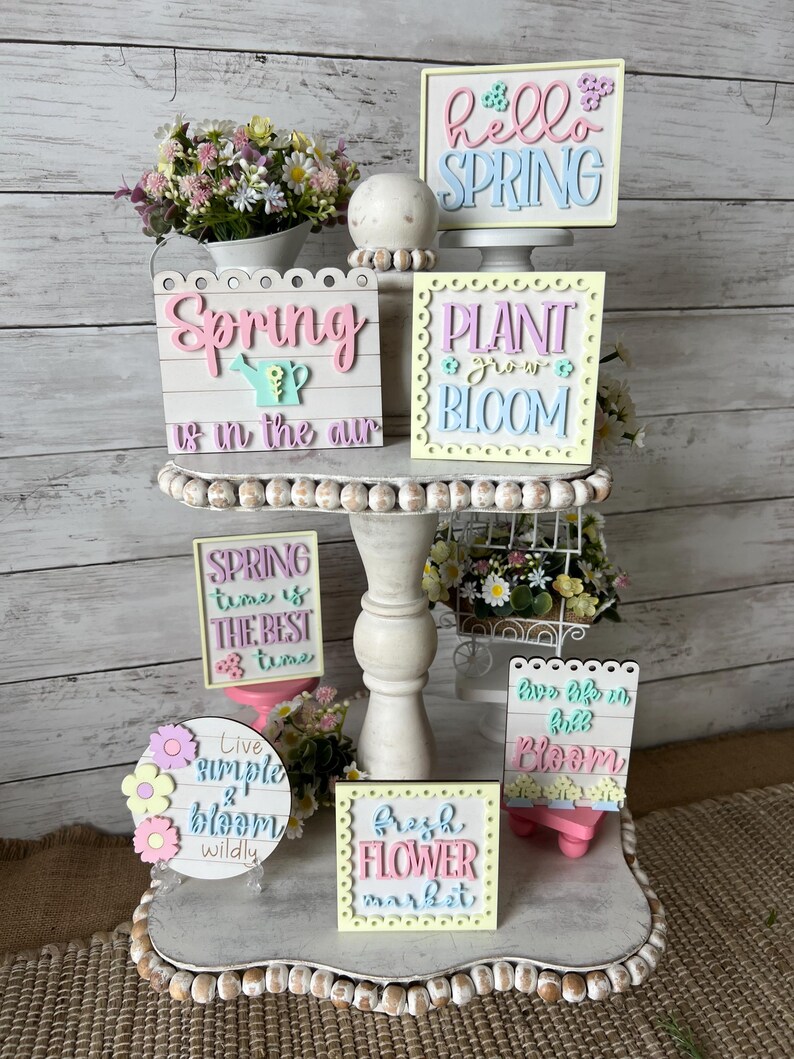 Spring Tiered Tray Decor, Spring Home Decor, Spring Mini Signs ...