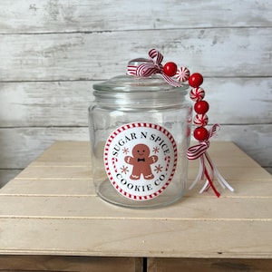 Glass Gingerbread Christmas Cookie Jar With Lid and Wood Bead Garland ...