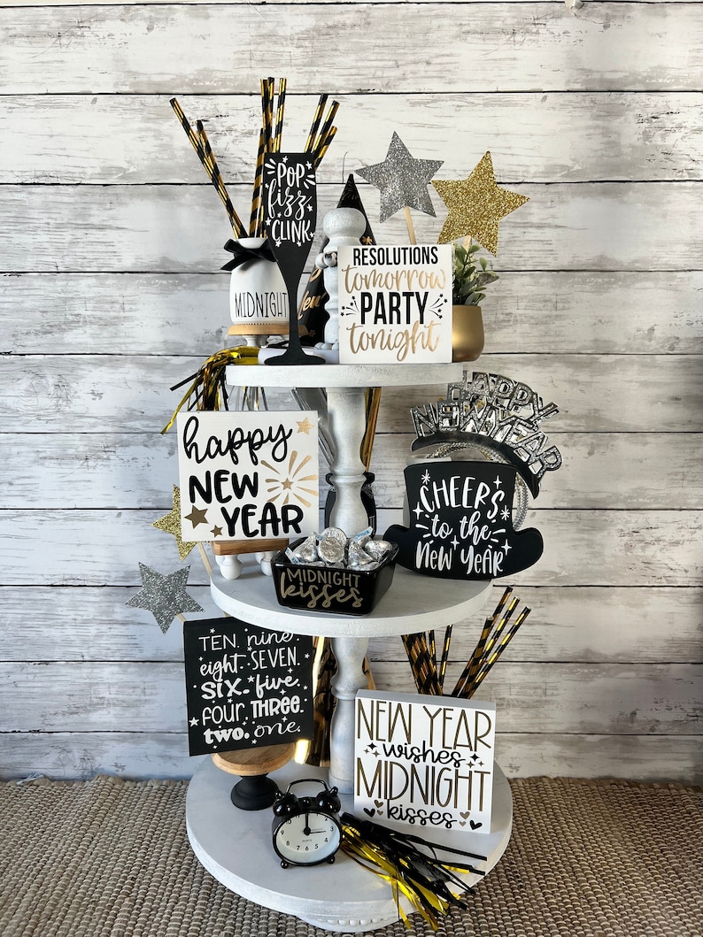 New Years Tiered Tray Decor New Years Eve Decor Happy New - Etsy