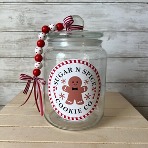 Glass Gingerbread Christmas Cookie Jar With Lid and Wood Bead Garland ...