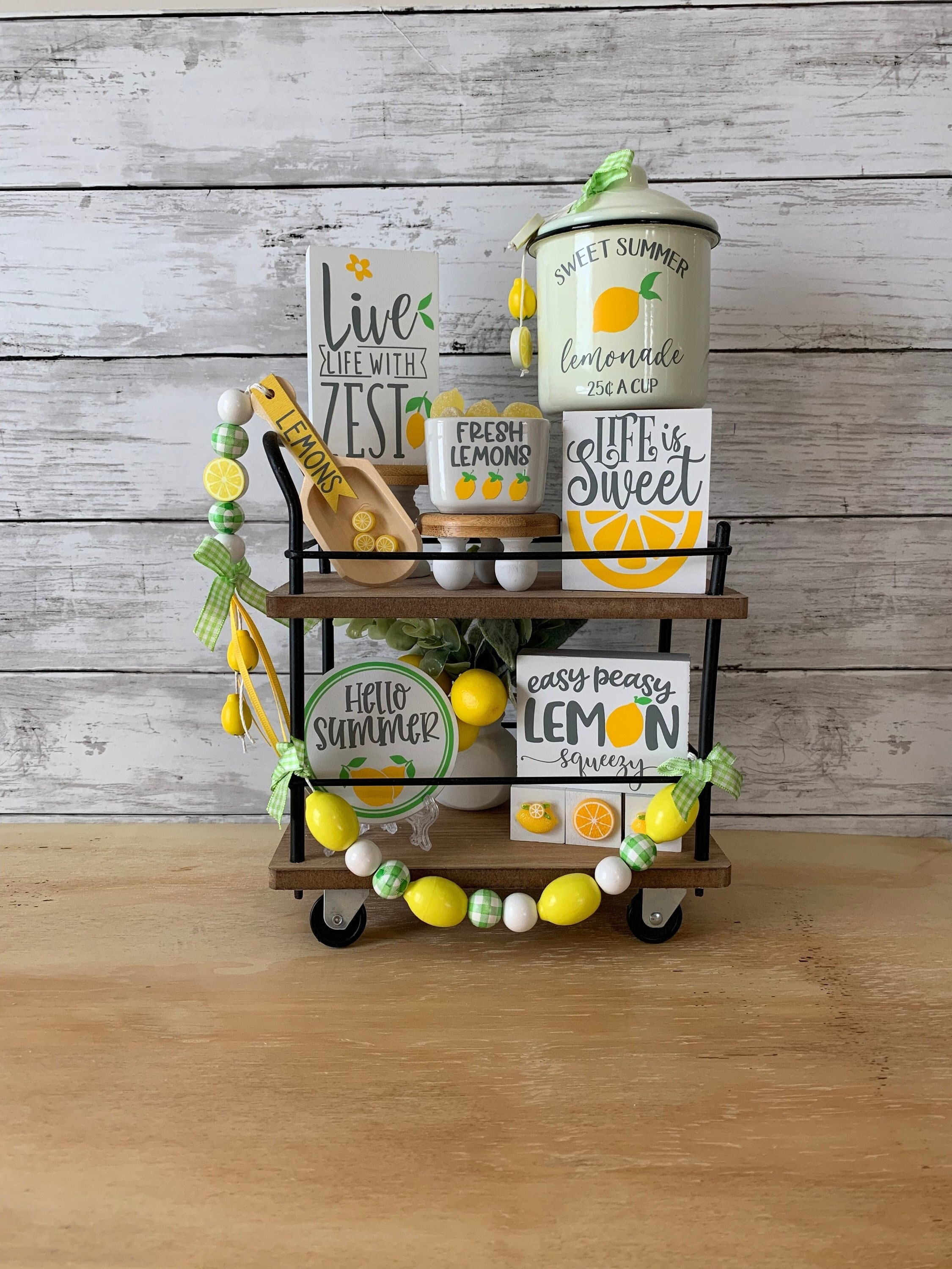 Target Mini Bar Cart Decor, Lemon Decor, Lemon Tiered Tray Decor ...