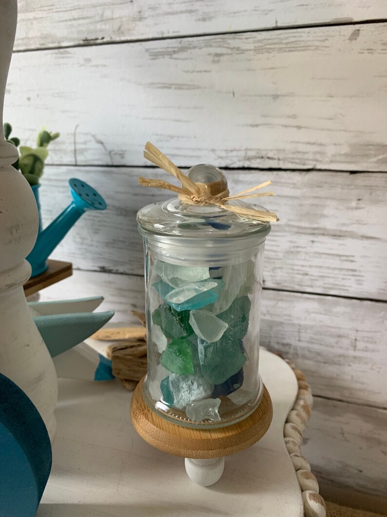 Sea Glass Decor, Mini Jar of Sea Glass, Beach Tiered Tray Decor ...