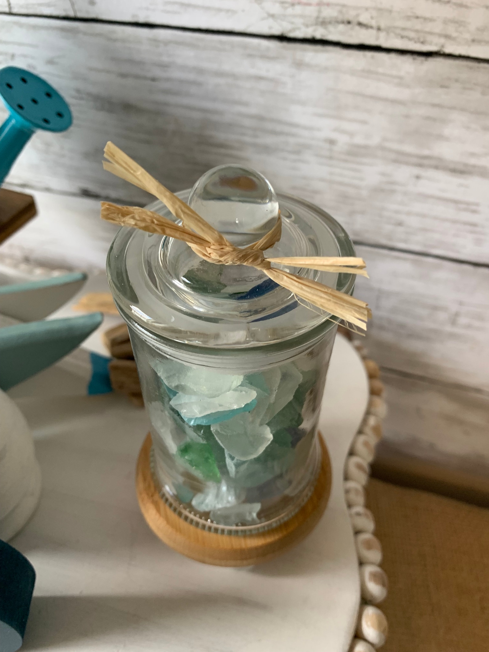 Sea Glass Decor, Mini Jar of Sea Glass, Beach Tiered Tray Decor ...