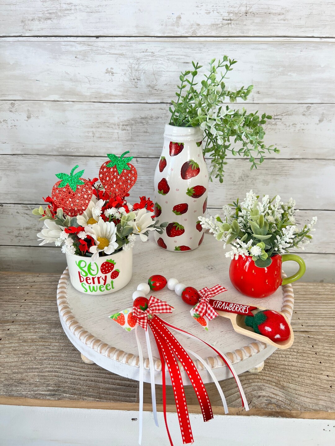 Strawberry Tiered Tray Decor, Strawberry Themed Floral Arrangement ...