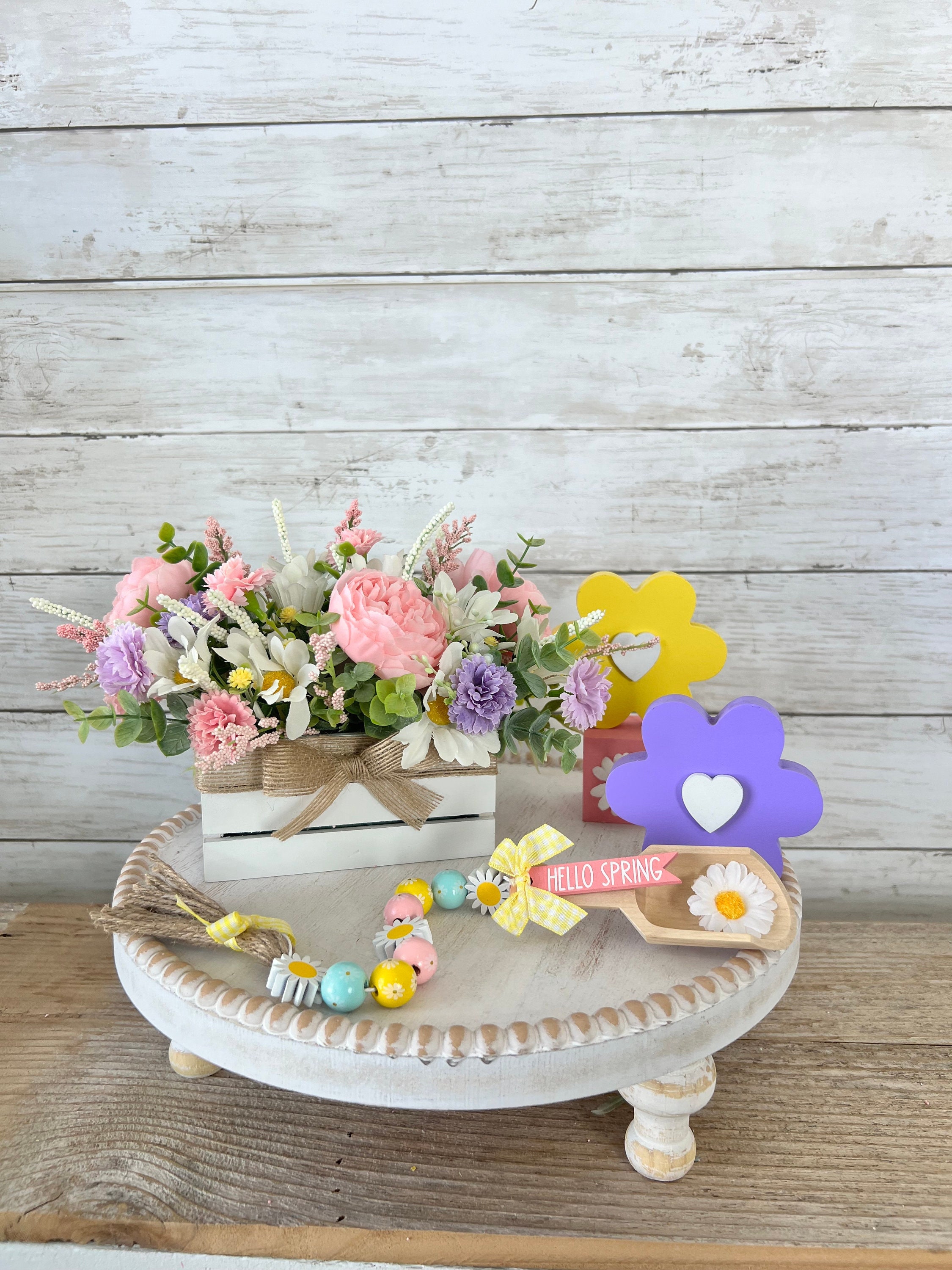 Spring Tiered Tray Mini Floral Arrangement, Mini Wood Crate for Tiered ...