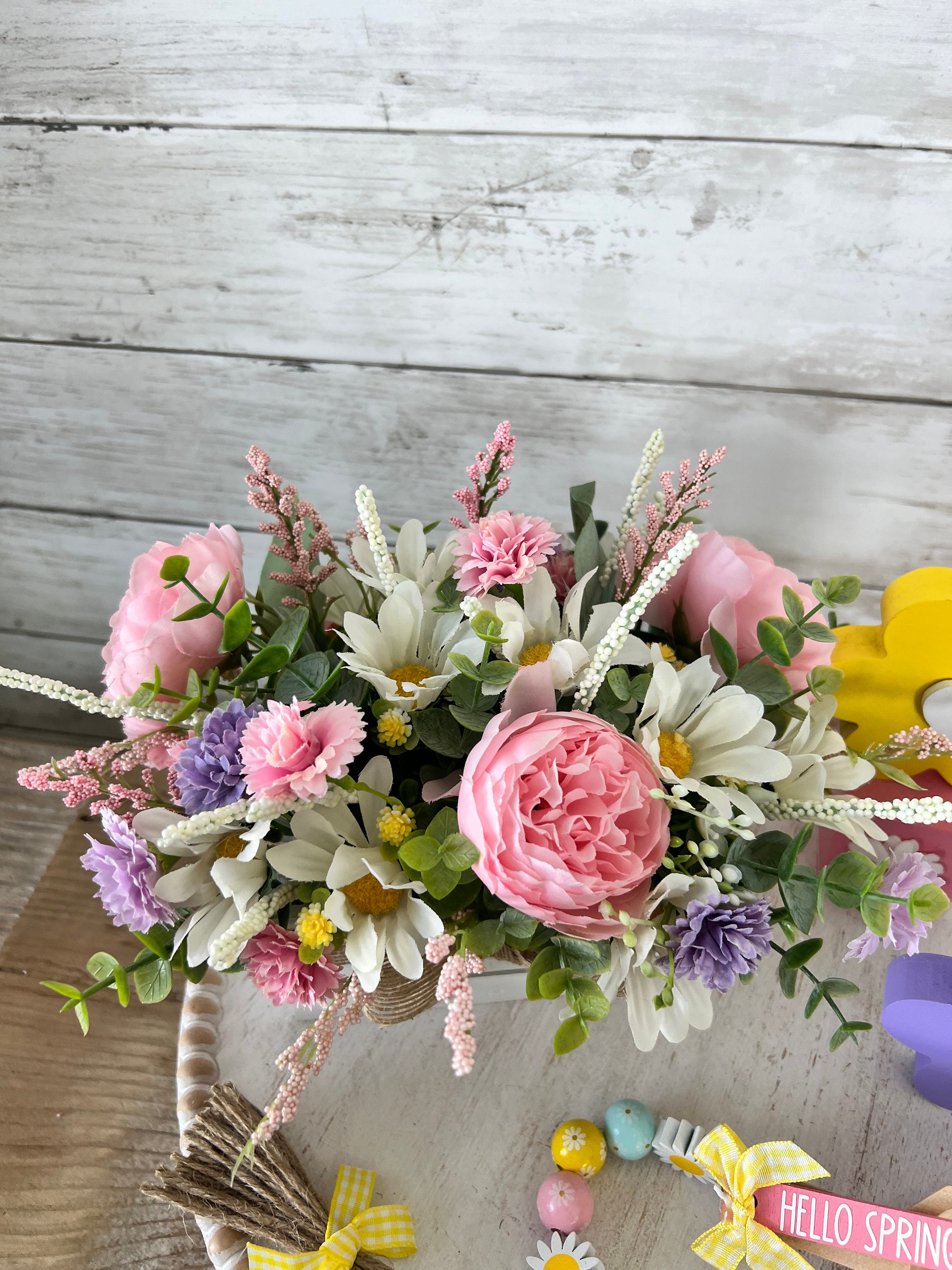 Spring Tiered Tray Mini Floral Arrangement, Mini Wood Crate for Tiered ...