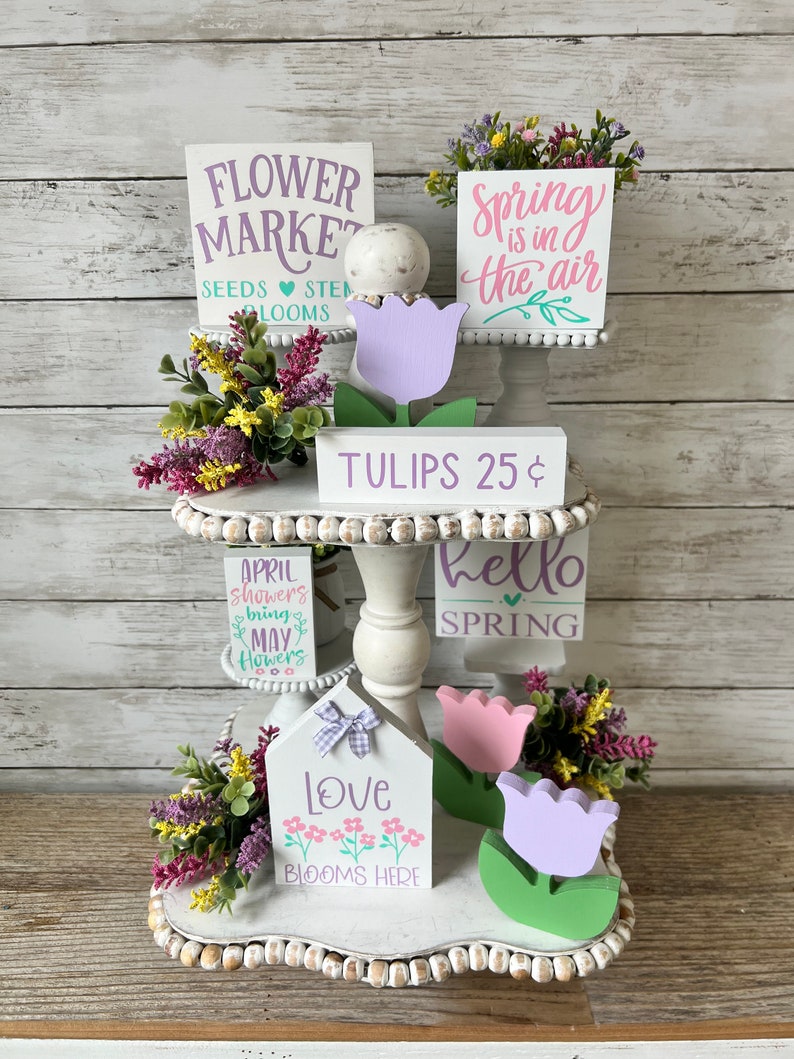 Spring Tiered Tray Decor, Summer Tiered Tray Greenery Decor, Tiered ...
