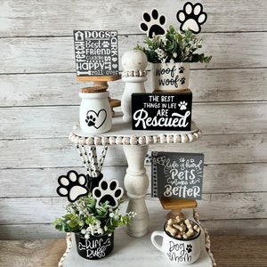Dog Tiered Tray Decor, Dog Themed Home Decor, Mini Floral Arrangement ...