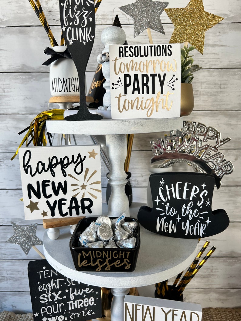 New Years Tiered Tray Decor New Years Eve Decor Happy New - Etsy