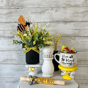 Bumblebee Tiered Tray Mini Floral Arrangement, Bee Themed Floral ...
