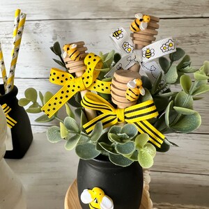 Bumble Bee Tiered Tray Decor, Wood Honey Dippers, Bee Themed Mini ...