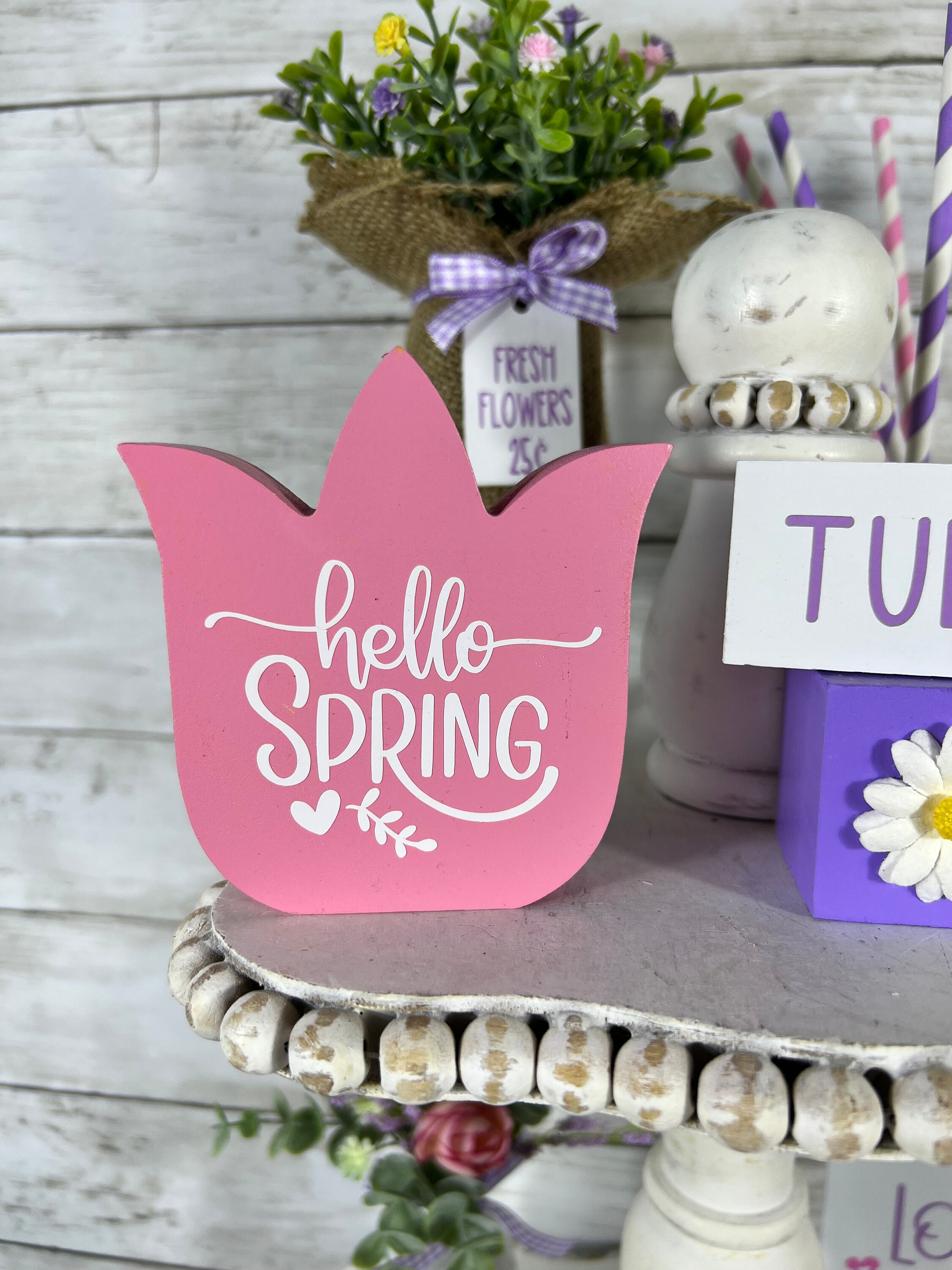 Wood Tulips, Spring Tiered Tray Decor, Spring Home Decor, Spring Wood ...