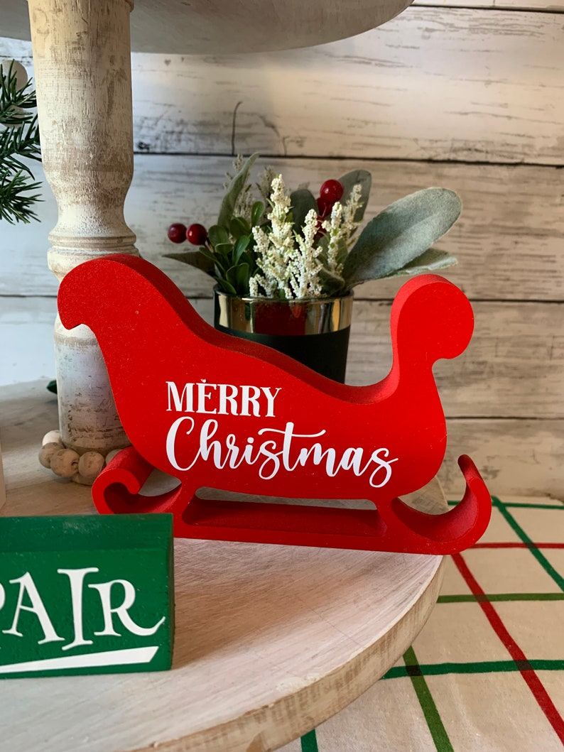 Wood Sleigh Christmas Tiered Tray Decor Winter Tiered Tray | Etsy