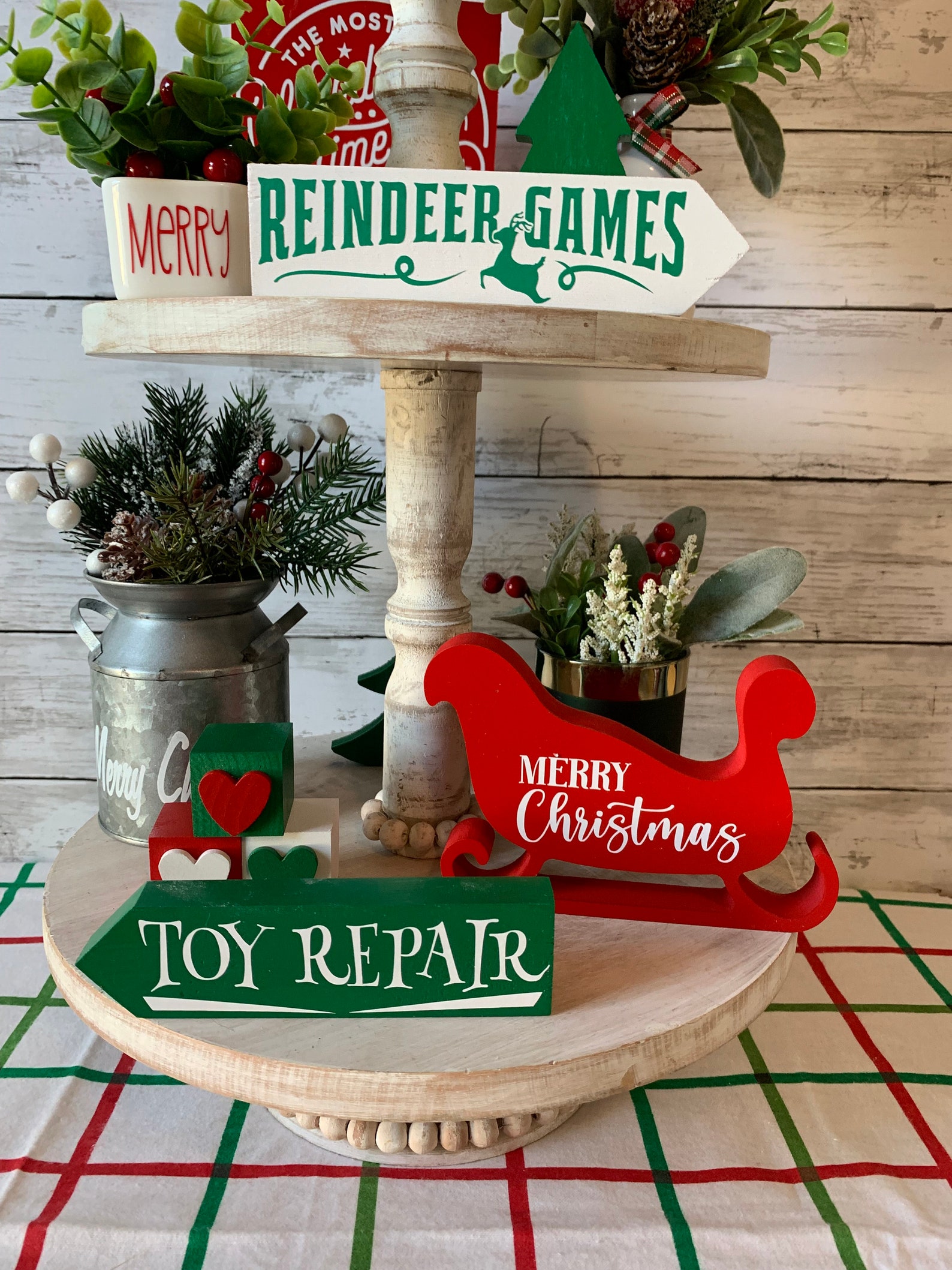 Wood Sleigh Christmas Tiered Tray Decor Winter Tiered Tray - Etsy