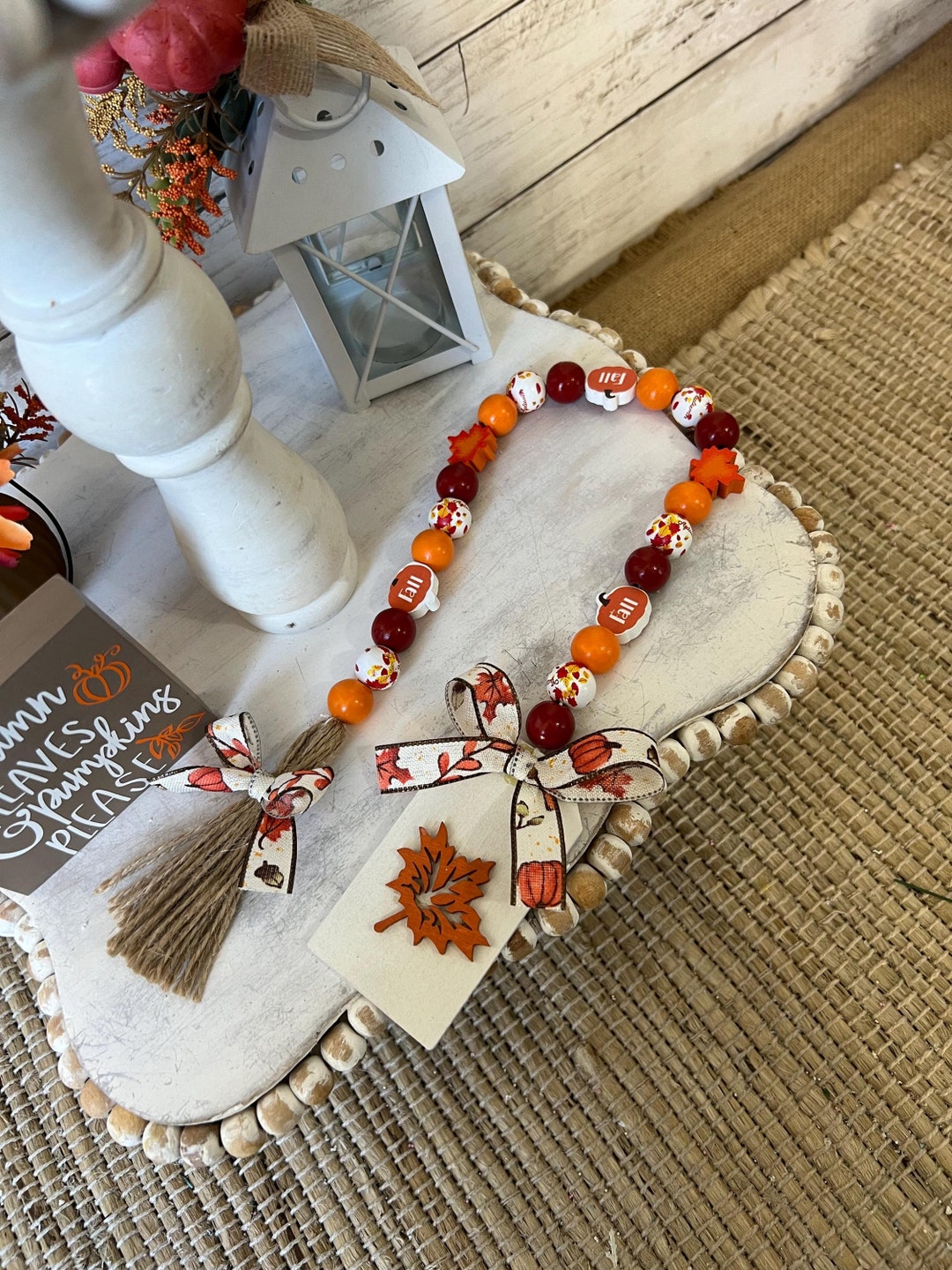 Bead Garland for Tiered Tray, Fall Bead Garland, Fall Leaf Bead Garland ...