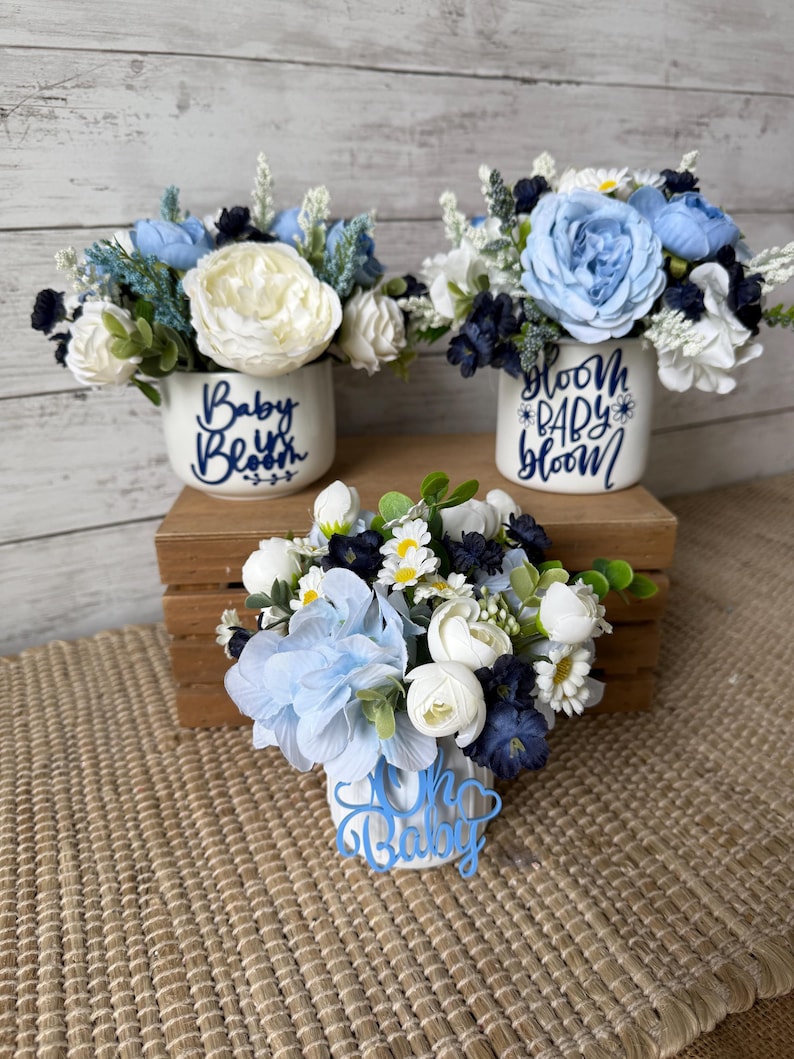 Baby in Bloom Baby Shower Decor, Baby Boy Tiered Tray Decor, A Little ...