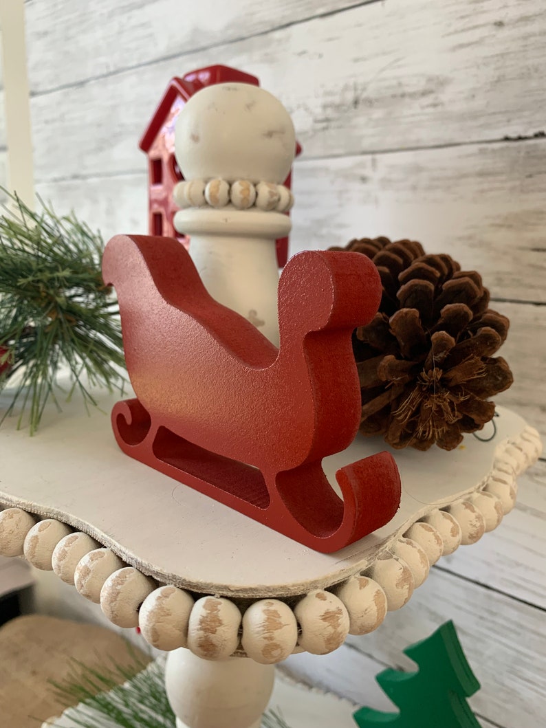 Wood Sleigh Christmas Tiered Tray Decor Winter Tiered Tray | Etsy