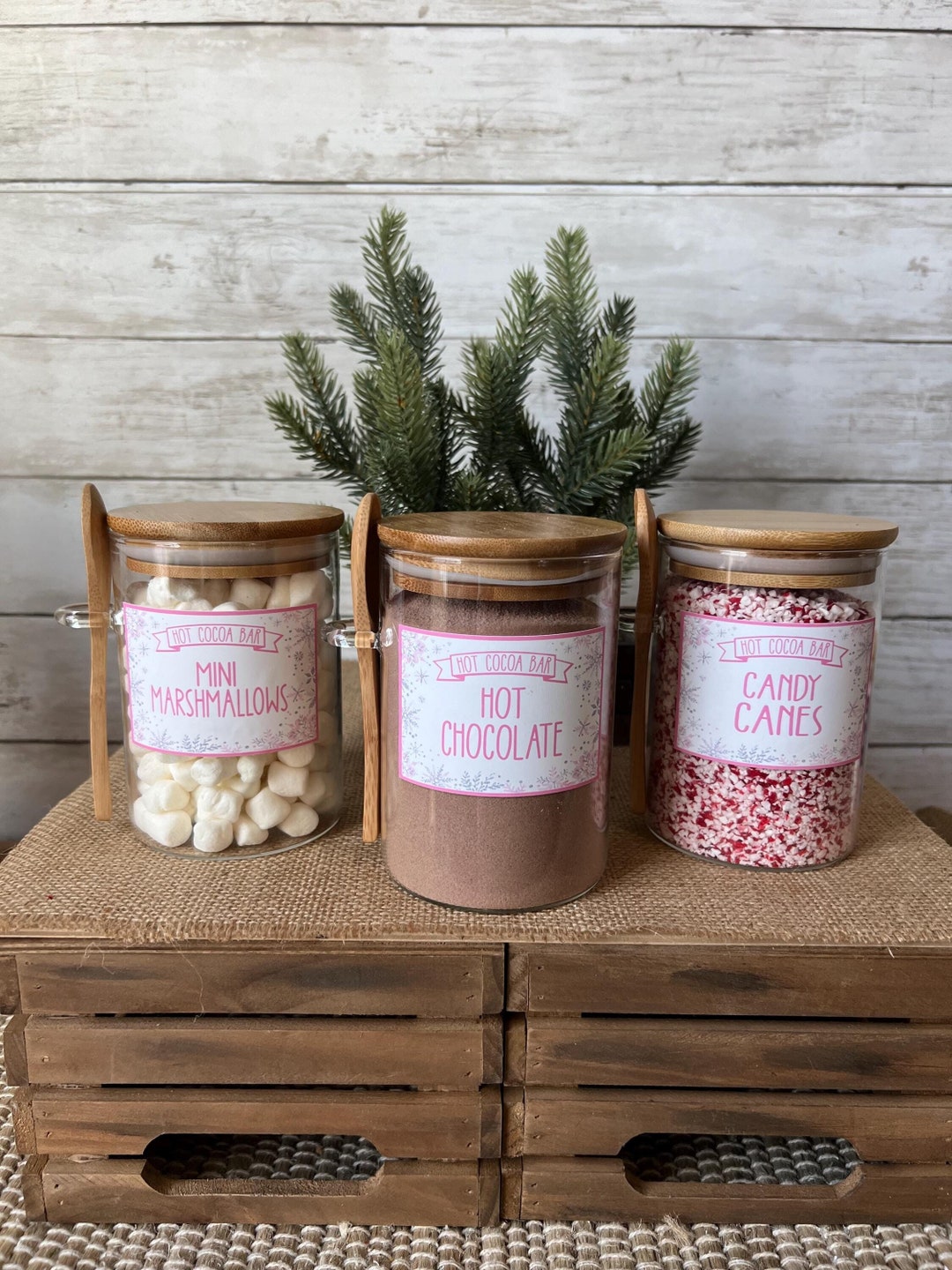 Christmas Home Decor, Hot Cocoa Bar Canisters, Mini Hot Cocoa Glass ...