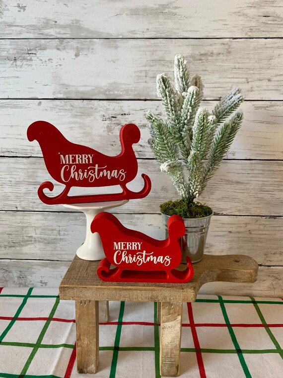 Wood Sleigh Christmas Tiered Tray Decor Winter Tiered Tray | Etsy