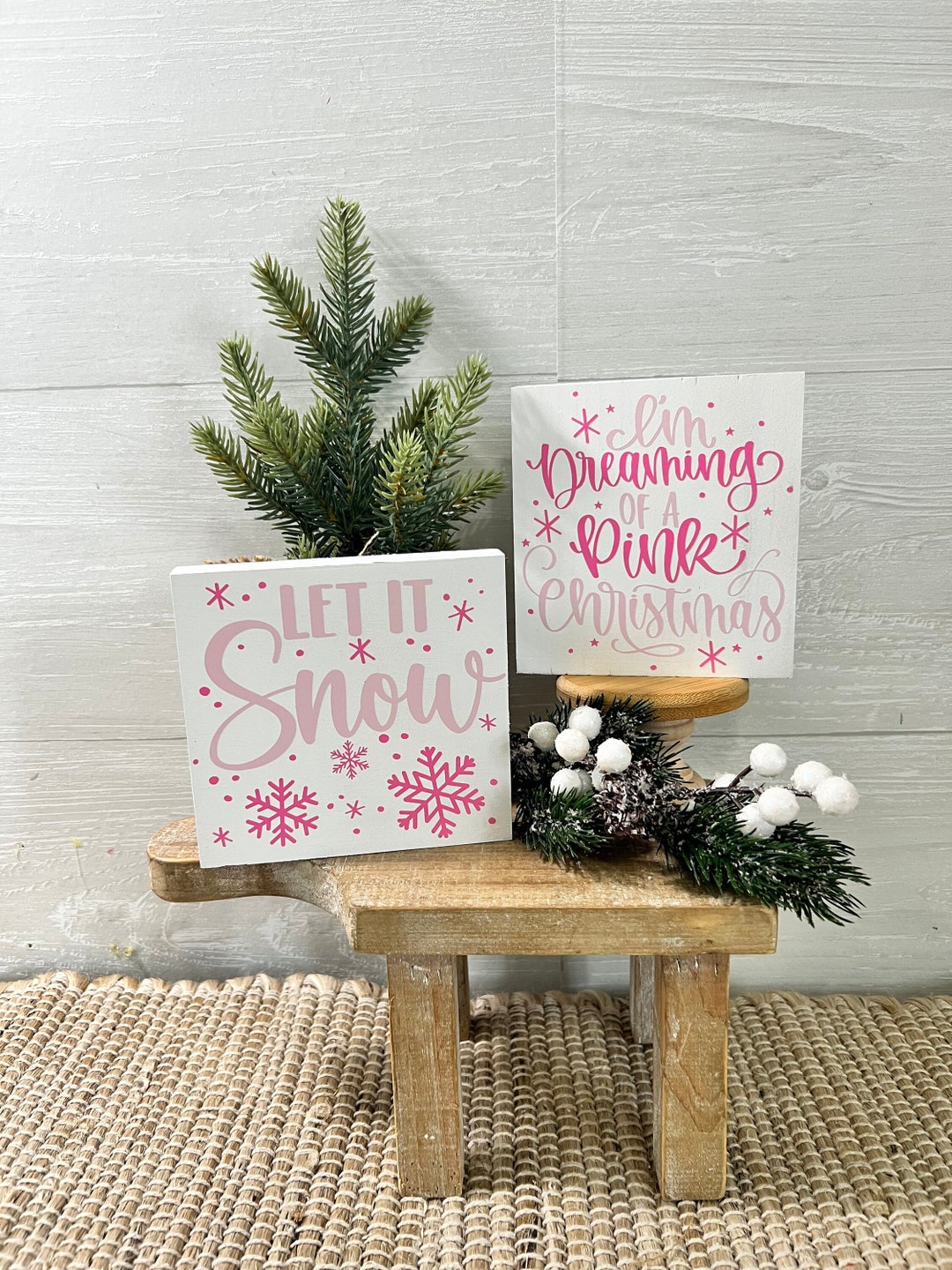Christmas Tiered Tray Decor, Pink Christmas Tiered Tray Signs ...