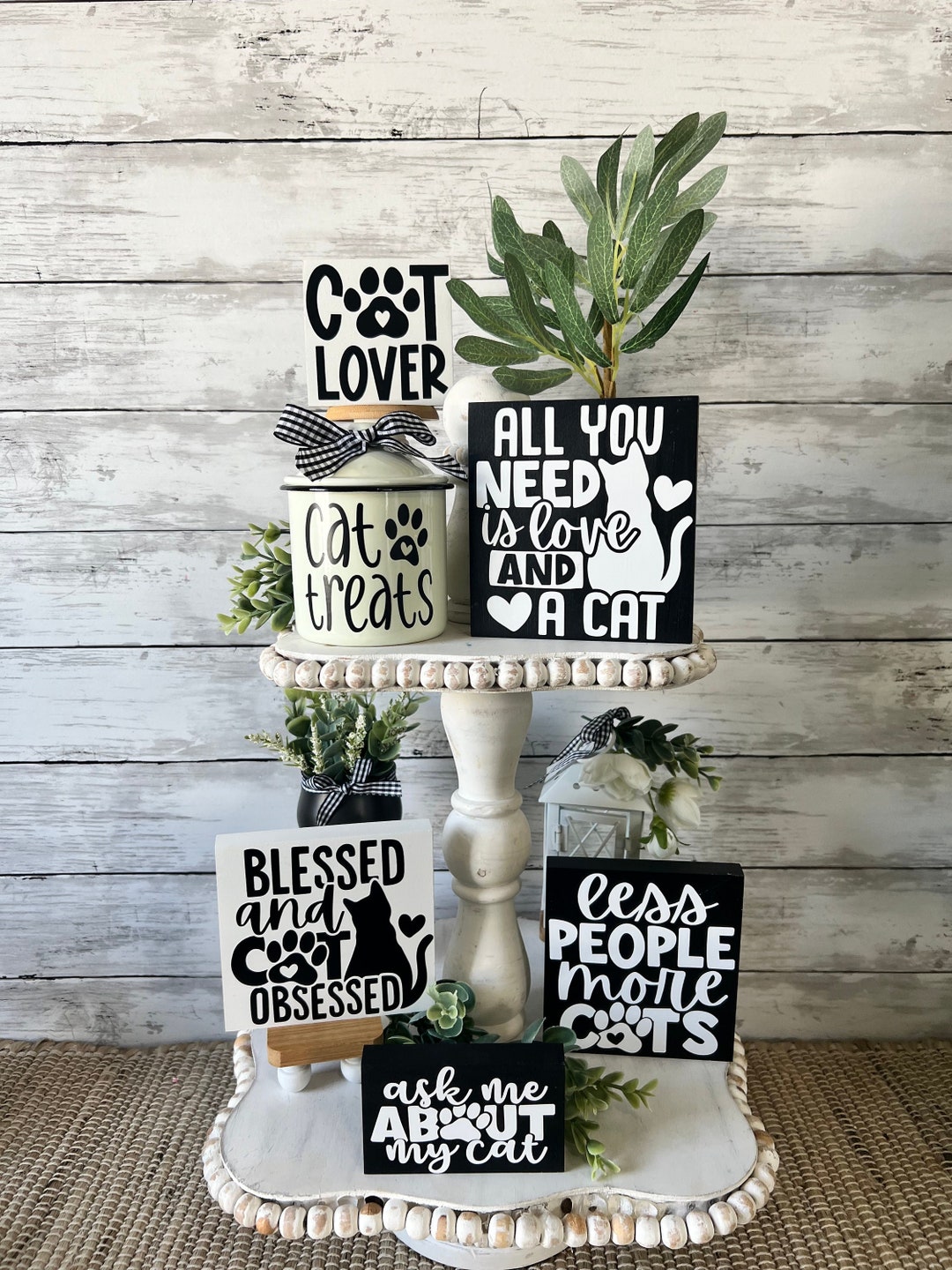 Cat Tiered Tray Decor, Cat Home Decor, Cat Love, Cat Treats Canister ...