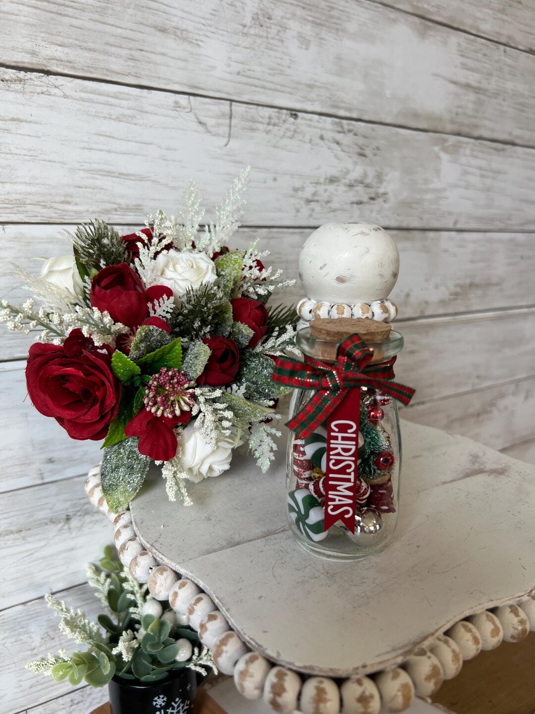 Christmas Tiered Tray Decor, Christmas Mini Decor, Mini Jar for Tiered ...