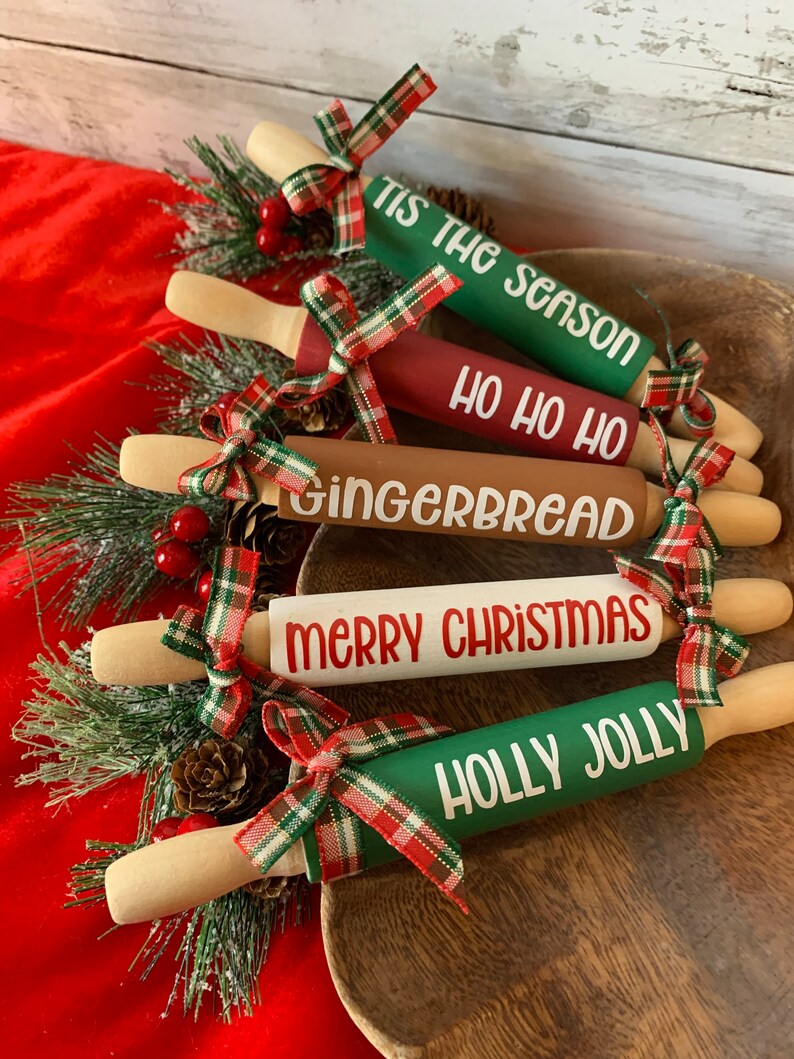 Mini Rolling Pin for Tiered Tray, Christmas Mini Rolling Pin, Christmas ...