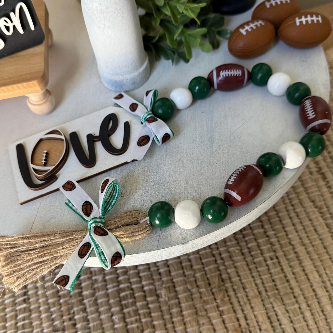 Football Wood Bead Garland. Football Tiered Tray Decor, Game Day Tiered ...