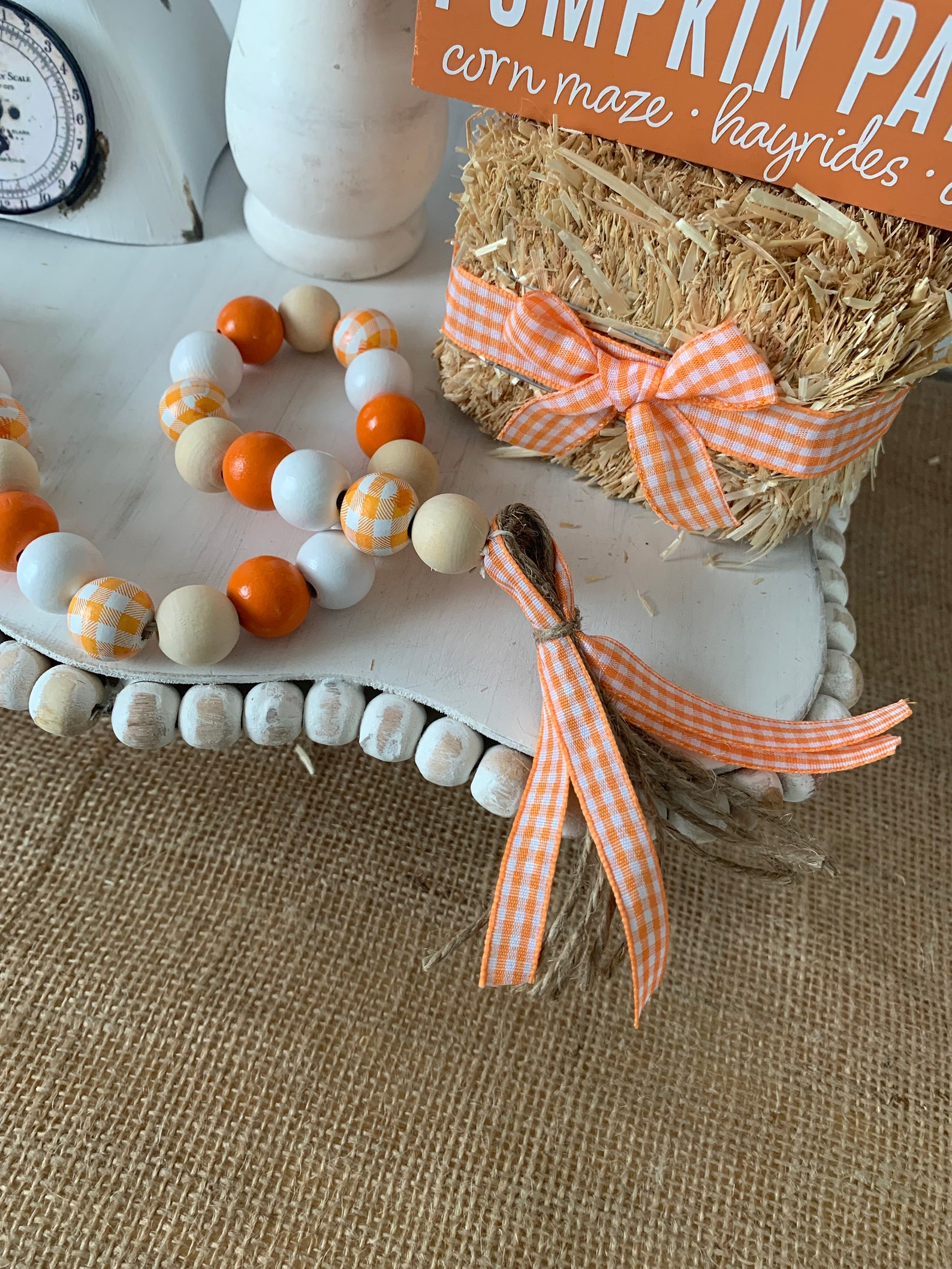 Bead Garland for Tiered Tray, Fall Bead Garland, Pumpkin Bead Garland ...