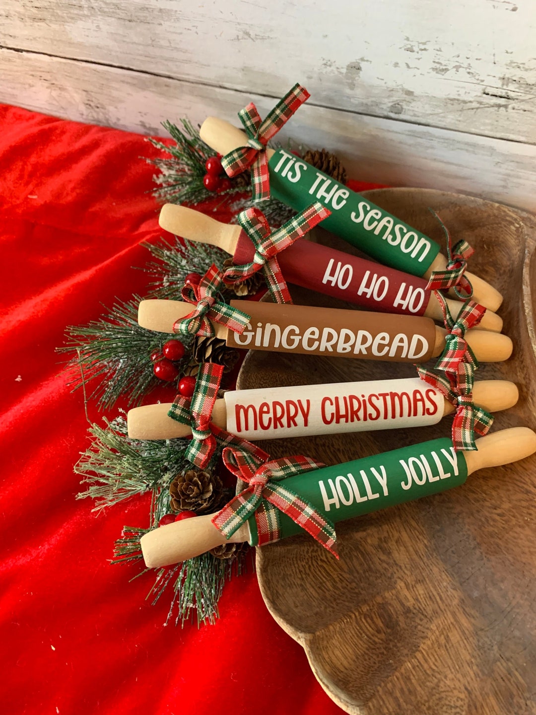 Mini Rolling Pin for Tiered Tray, Christmas Mini Rolling Pin, Christmas ...