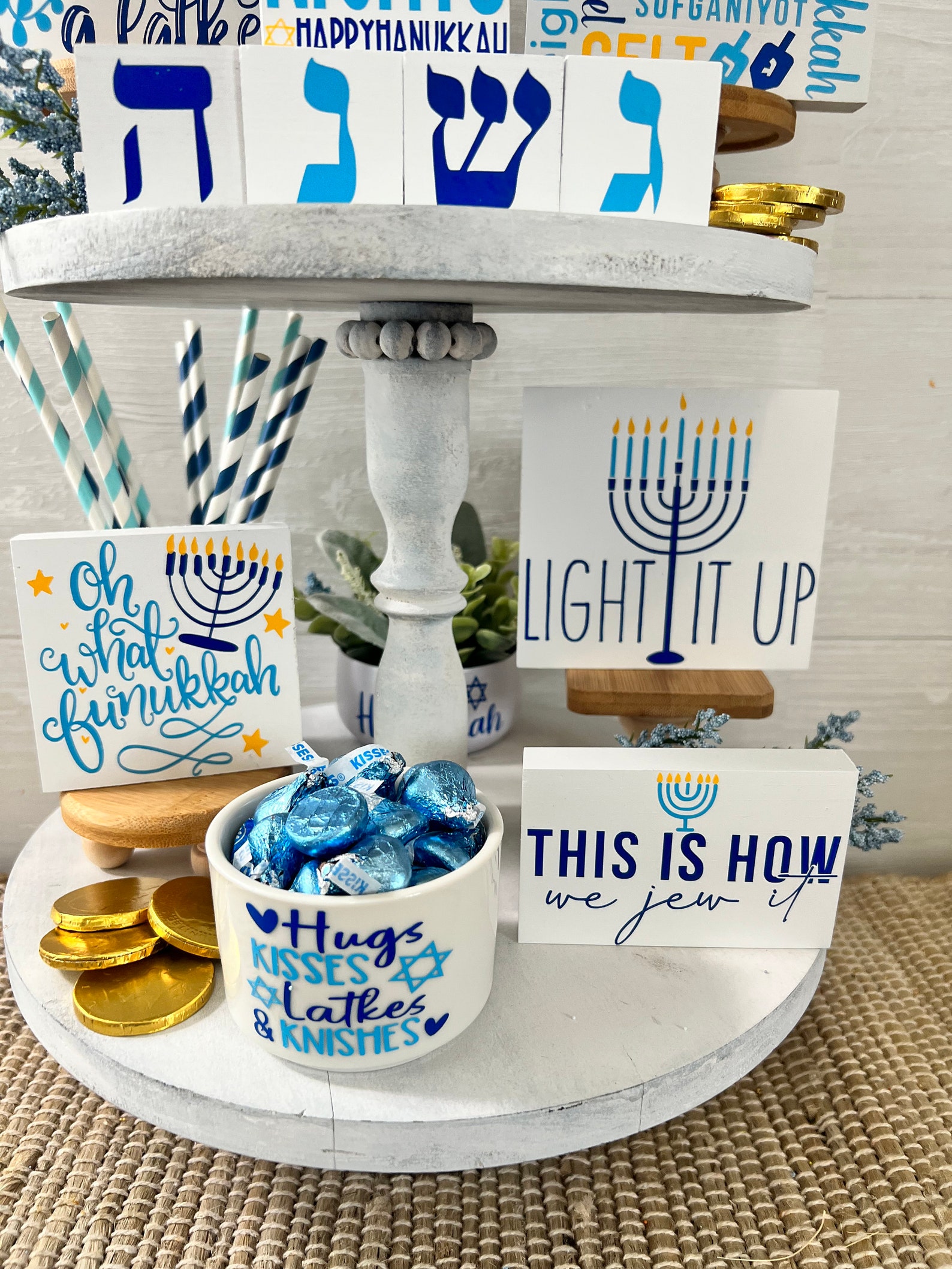 Hanukkah Tiered Tray Decor, Hanukkah Home Decor, Happy Hanukkah ...
