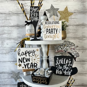 New Years Tiered Tray Decor, New Years Eve Decor, Happy New Year, New ...