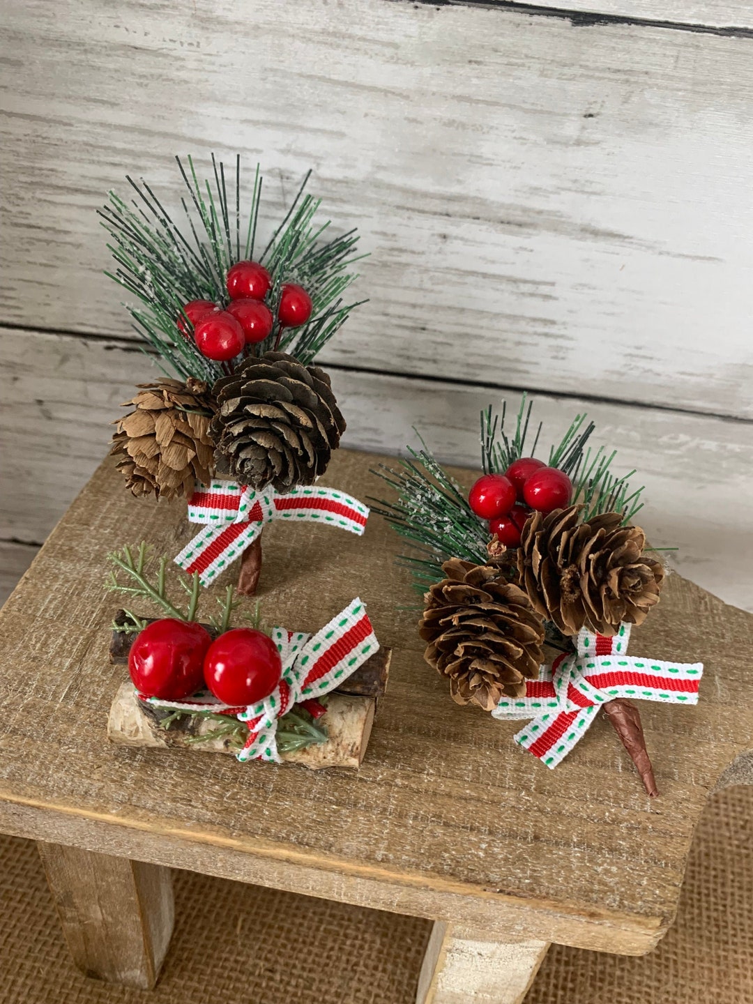 Christmas Greenery, Set of 3, Mini Christmas Logs, Christmas Tiered ...