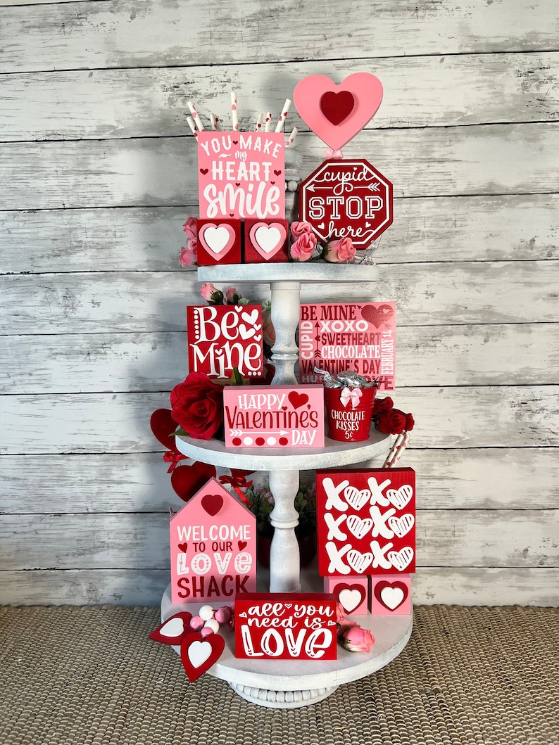 Valentines Day Tiered Tray Decor Tiered Tray Bundle Red & - Etsy