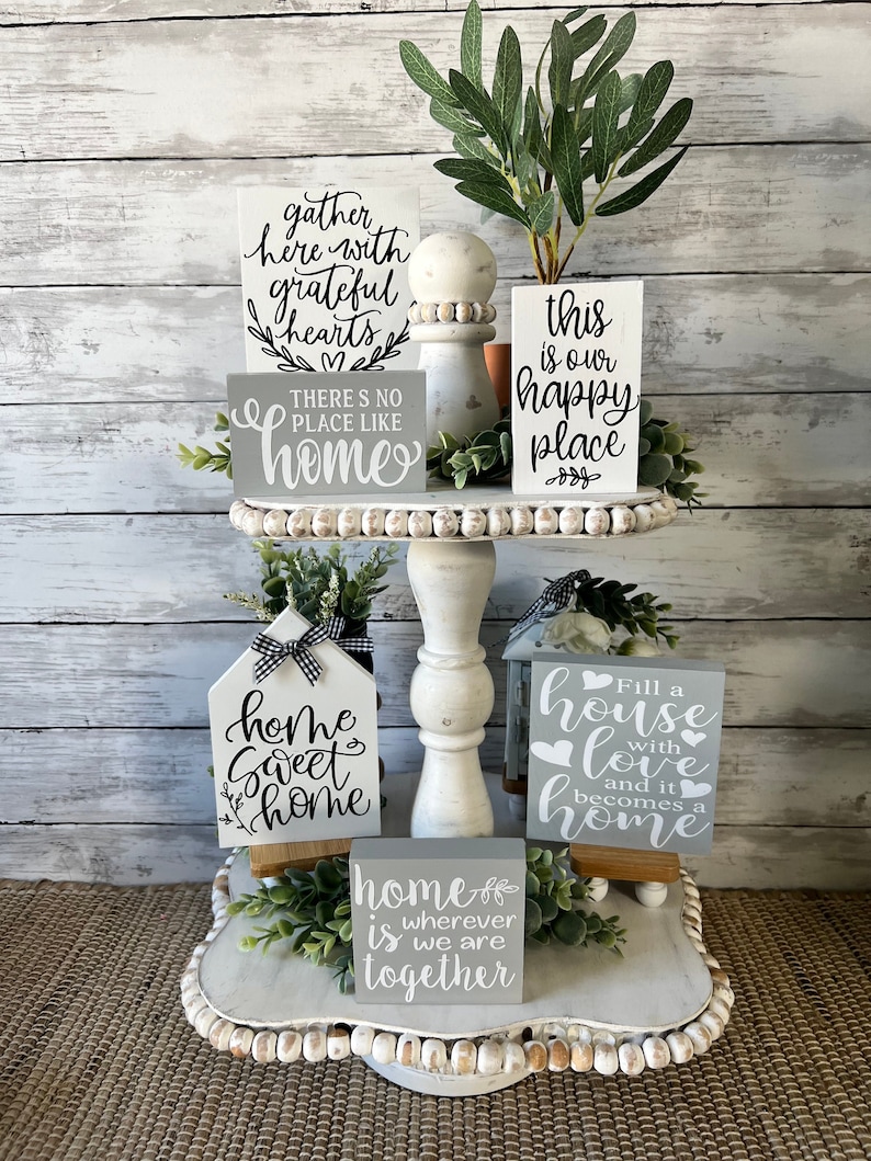 Tiered Tray Decor, Farmhouse Tiered Tray Decor, Home Themed Signs, Home ...