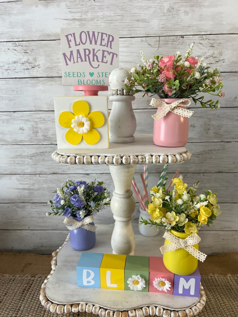Spring Tiered Tray Mini Floral Arrangement, Spring Tiered Tray Decor ...