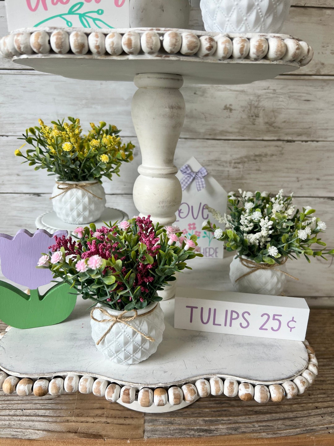 Spring Tiered Tray Mini Floral Arrangement, Spring Tiered Tray Decor ...