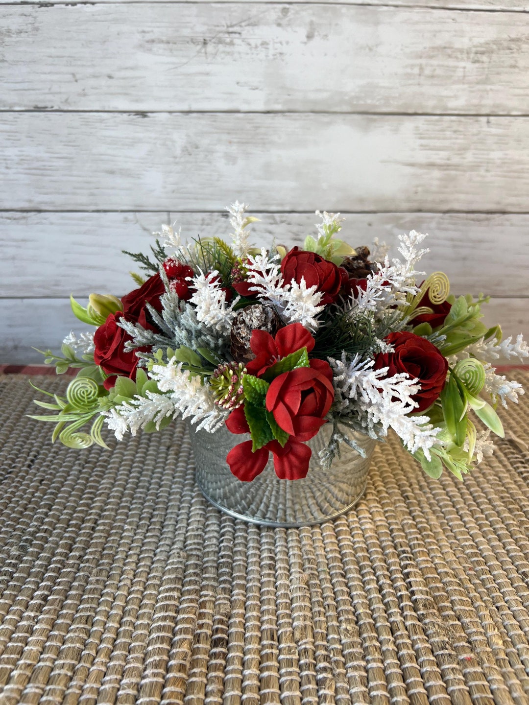 Christmas Floral Arrangement, Christmas Home Decor, Small Christmas ...