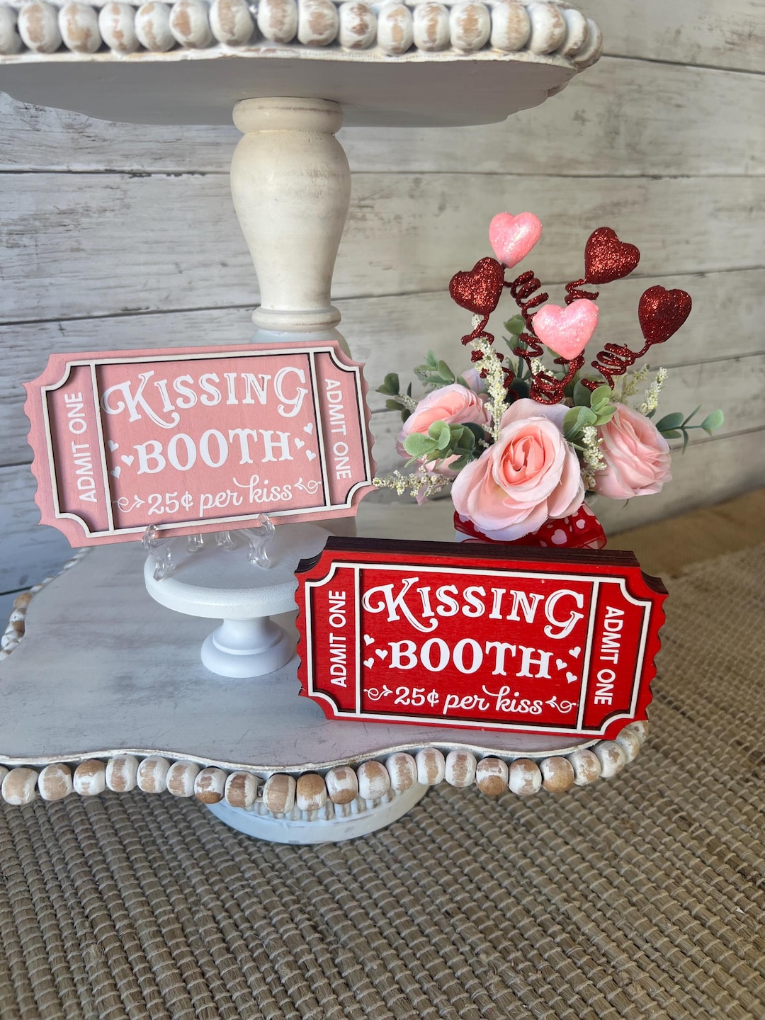 Mini Valentines Day Kissing Booth Ticket Sign, Valentines Day Tiered ...