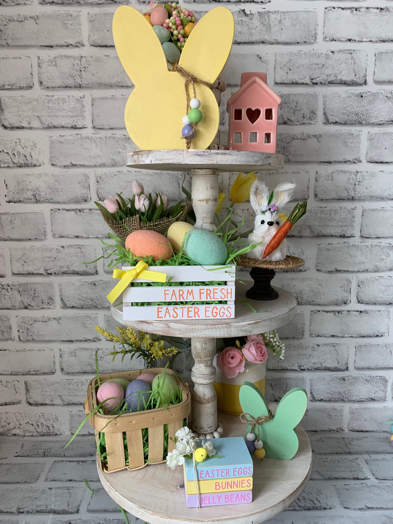 Mini wood crate with Easter Eggs Easter tiered tray decor | Etsy