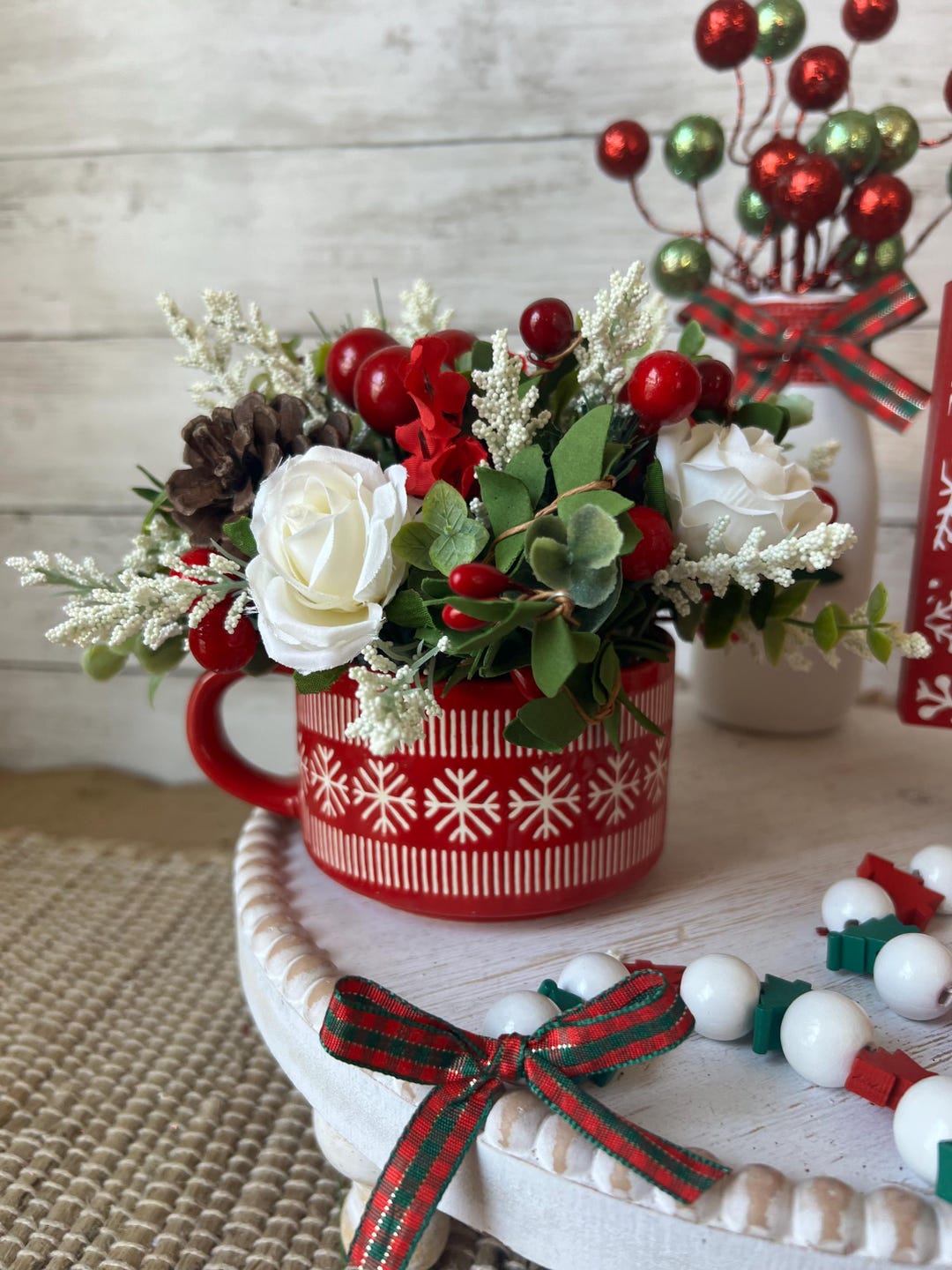 Christmas Mug Floral Arrangement, Christmas Home Decor, Tray Decor ...