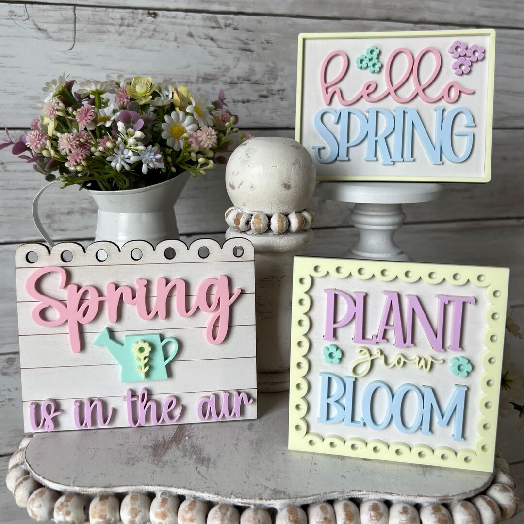 Spring Tiered Tray Decor, Spring Home Decor, Spring Mini Signs ...