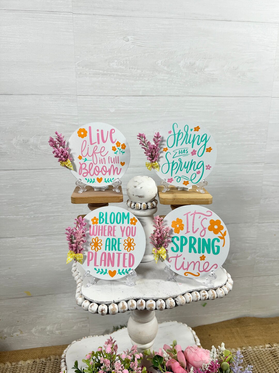 Spring Tiered Tray Decor, Spring Tiered Tray Round Signs, Tiered Tray ...