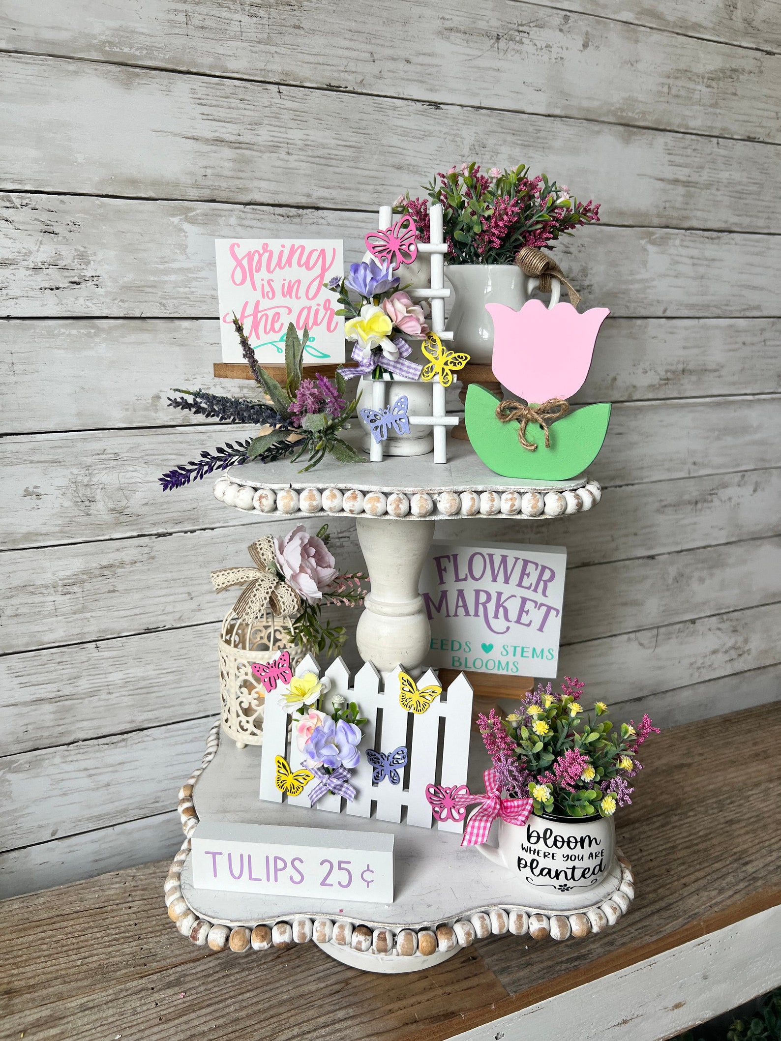 Spring Tiered Tray Decor, Tiered Tray Accessories, Mini Ladder, Mini ...