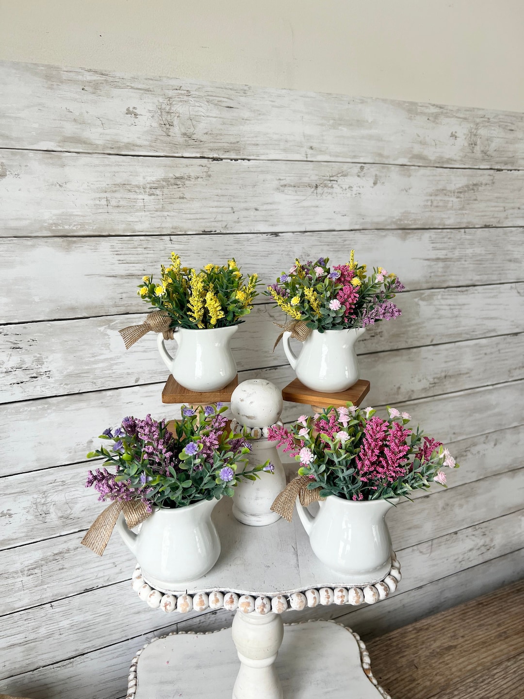 Spring Tiered Tray Mini Floral Arrangement, Spring Tiered Tray Decor ...
