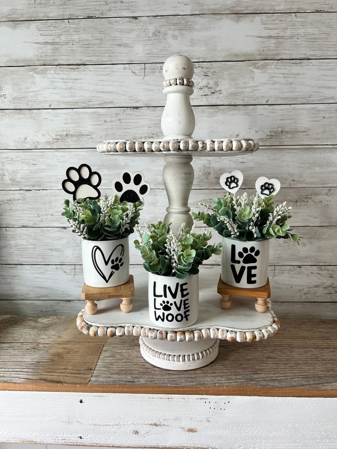 Dog Tiered Tray Decor, Dog Themed Home Decor, Mini Floral Arrangement ...