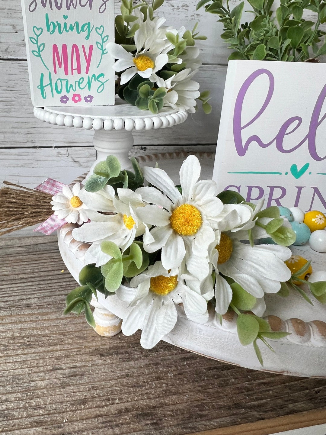 Spring Tiered Tray Decor, Summer Tiered Tray Greenery Decor, Daisy ...