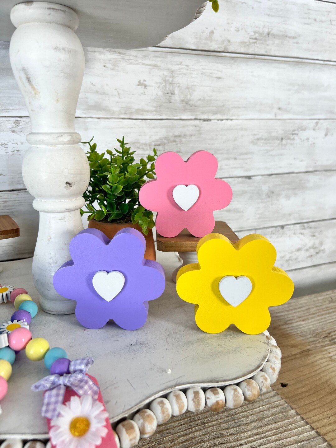 Wood Flowers, Spring Tiered Tray Decor, Spring Home Decor, Spring Wood ...