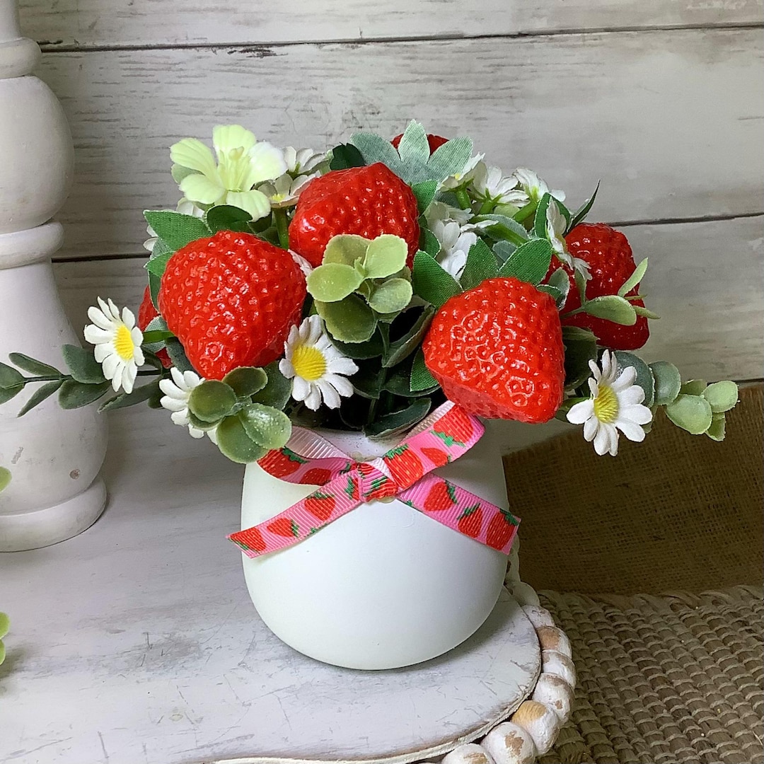 Strawberry Tiered Tray Mini Floral Arrangement, Spring Tiered Tray ...