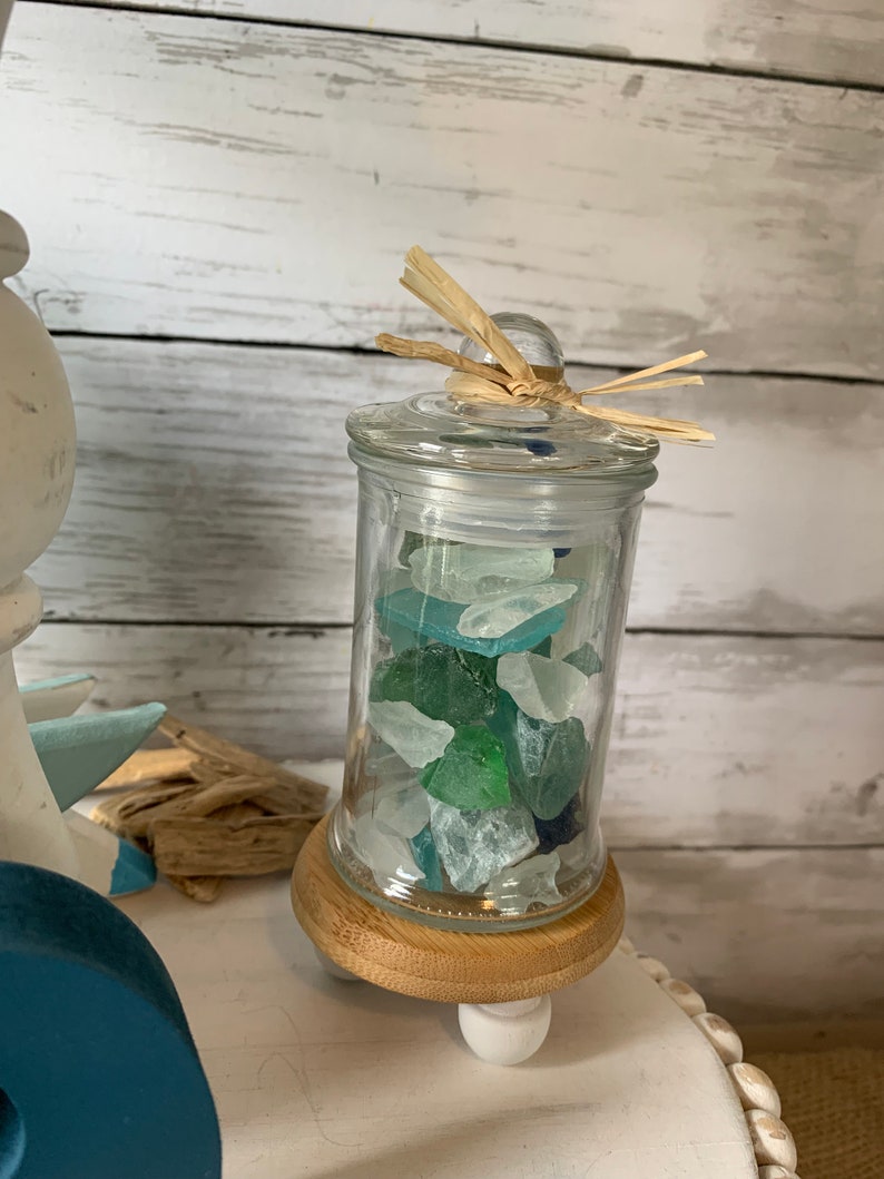 Sea Glass Decor, Mini Jar of Sea Glass, Beach Tiered Tray Decor ...